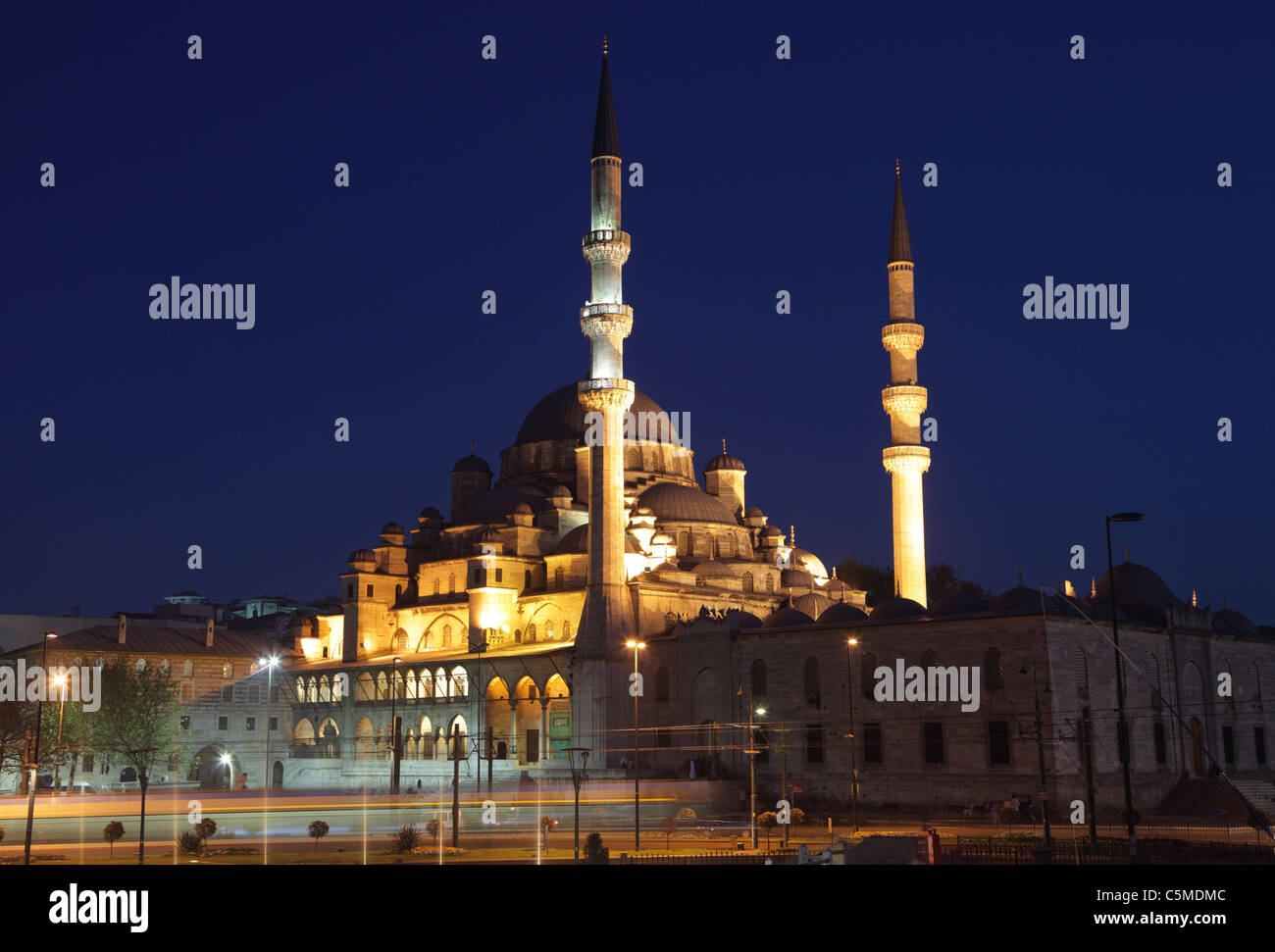 The New Mosque (Yeni Camii) illuminated at night, Istanbul Turkey Stock ...