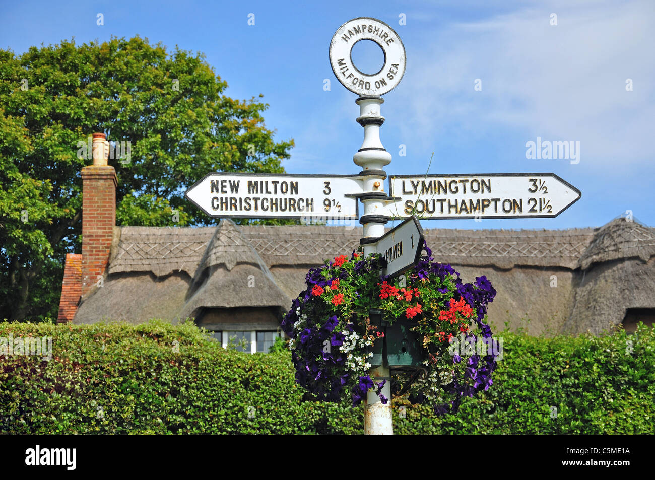 Antique signpost on The Green, Milford-on-Sea, Hampshire, England ...