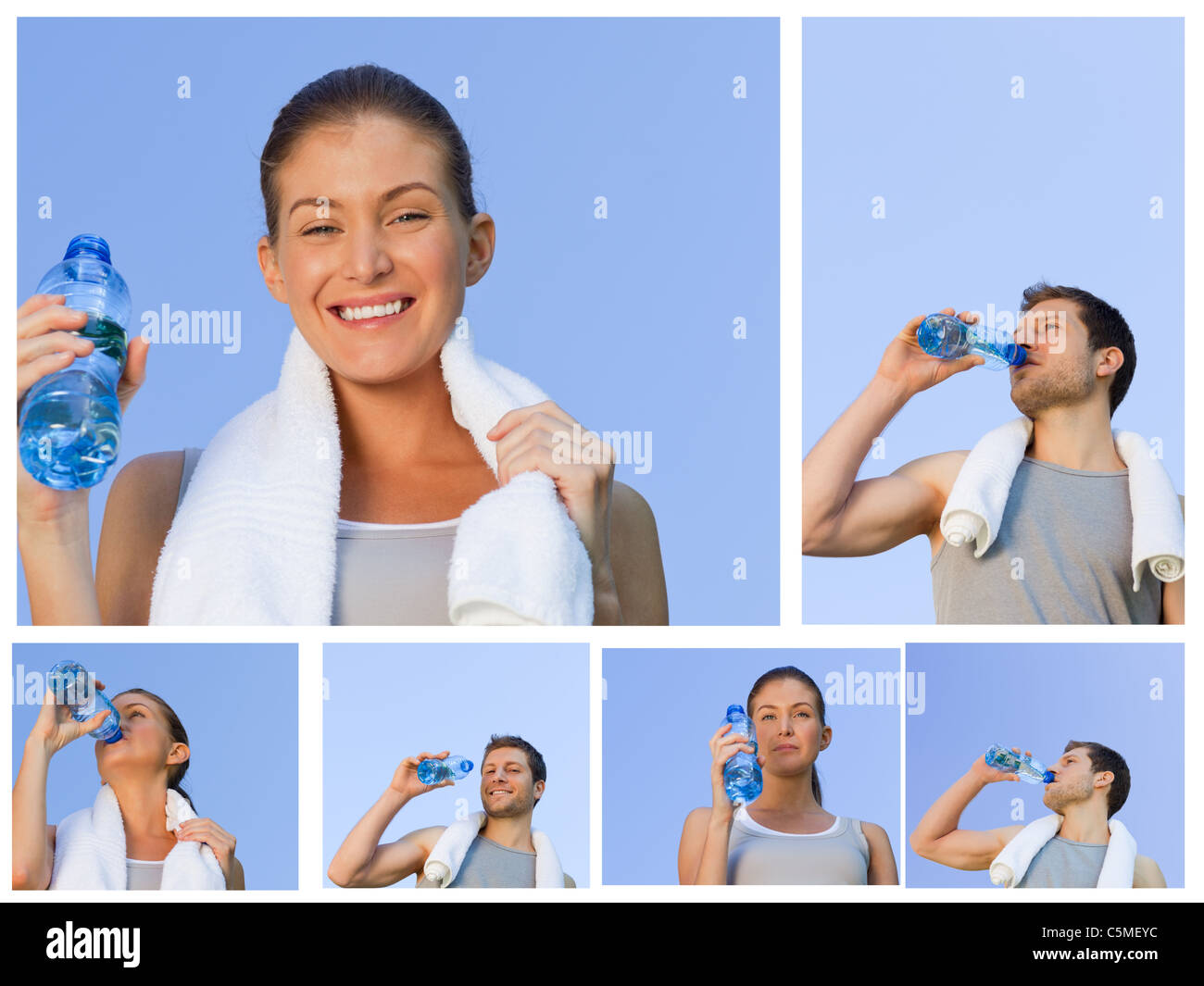 Woman drinking water man jogging hi-res stock photography and images ...