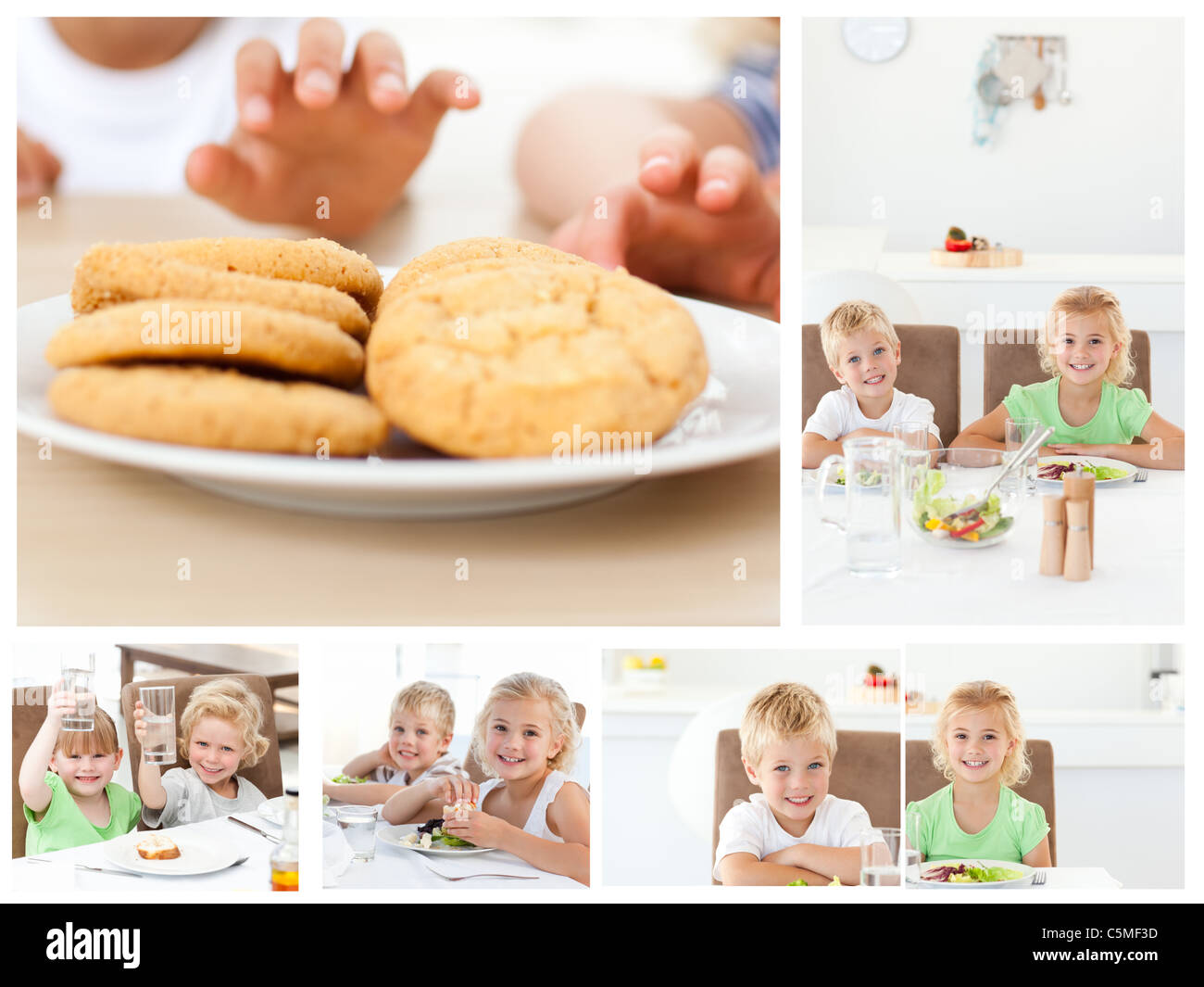 Collage of children having a snack Stock Photo - Alamy