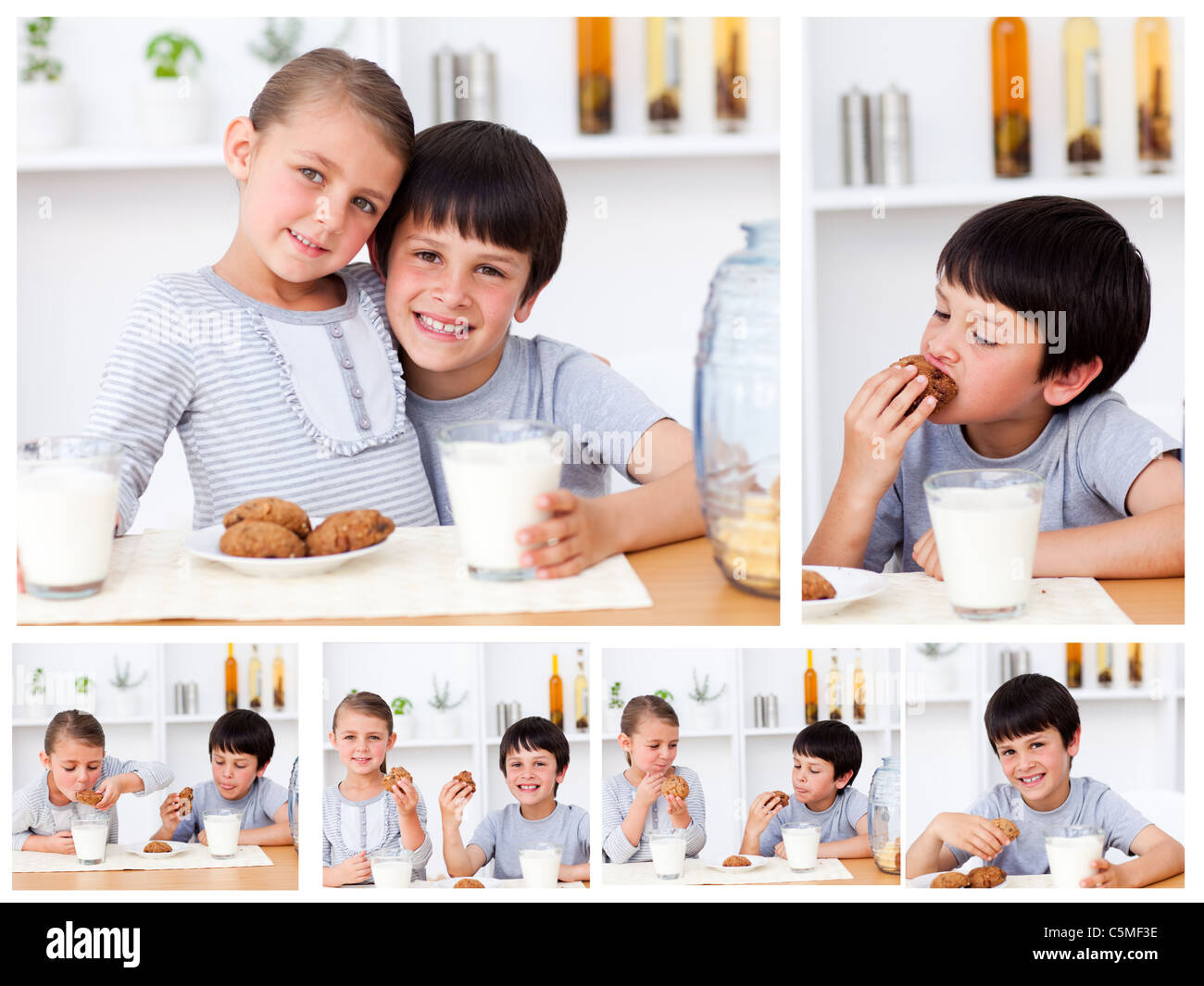 Collage of kids having a snack Stock Photo - Alamy