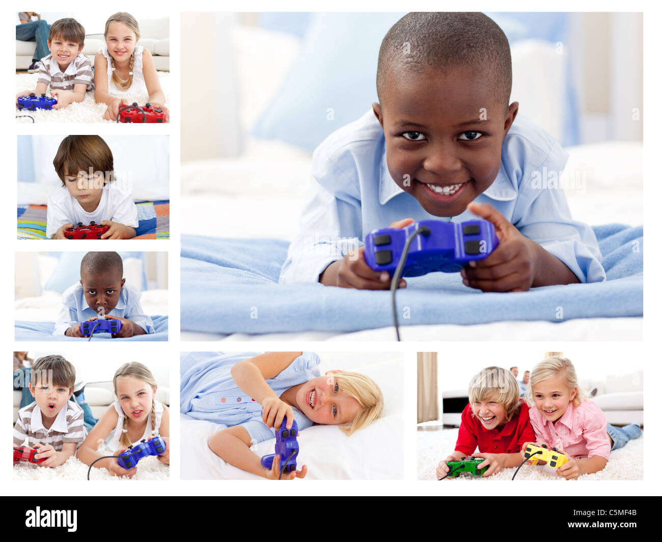 Collage of children playing video games Stock Photo - Alamy
