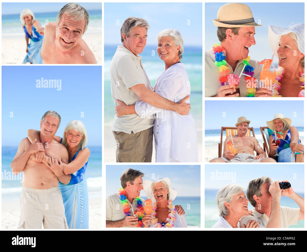 Collage of a mature couple on the beach Stock Photo - Alamy