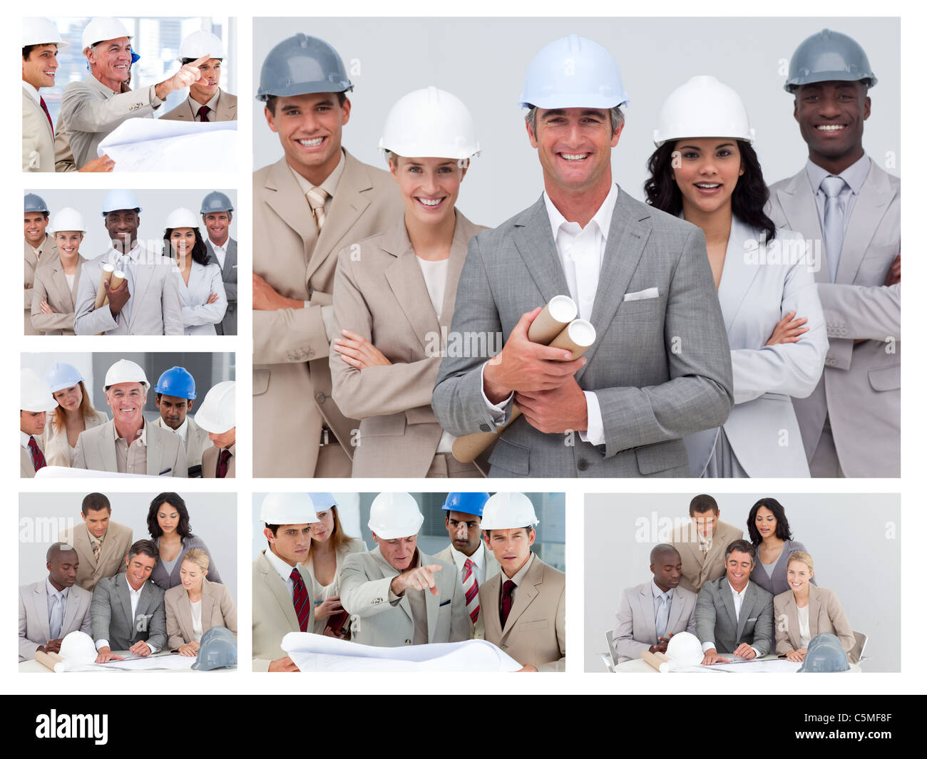 Collage of friendly construction people Stock Photo - Alamy