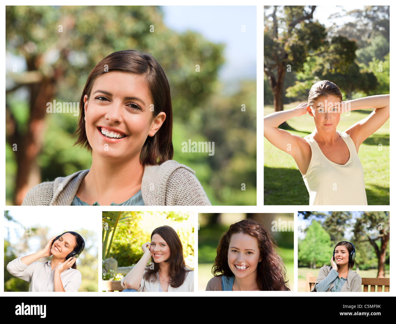 Collage of young women in a park Stock Photo - Alamy