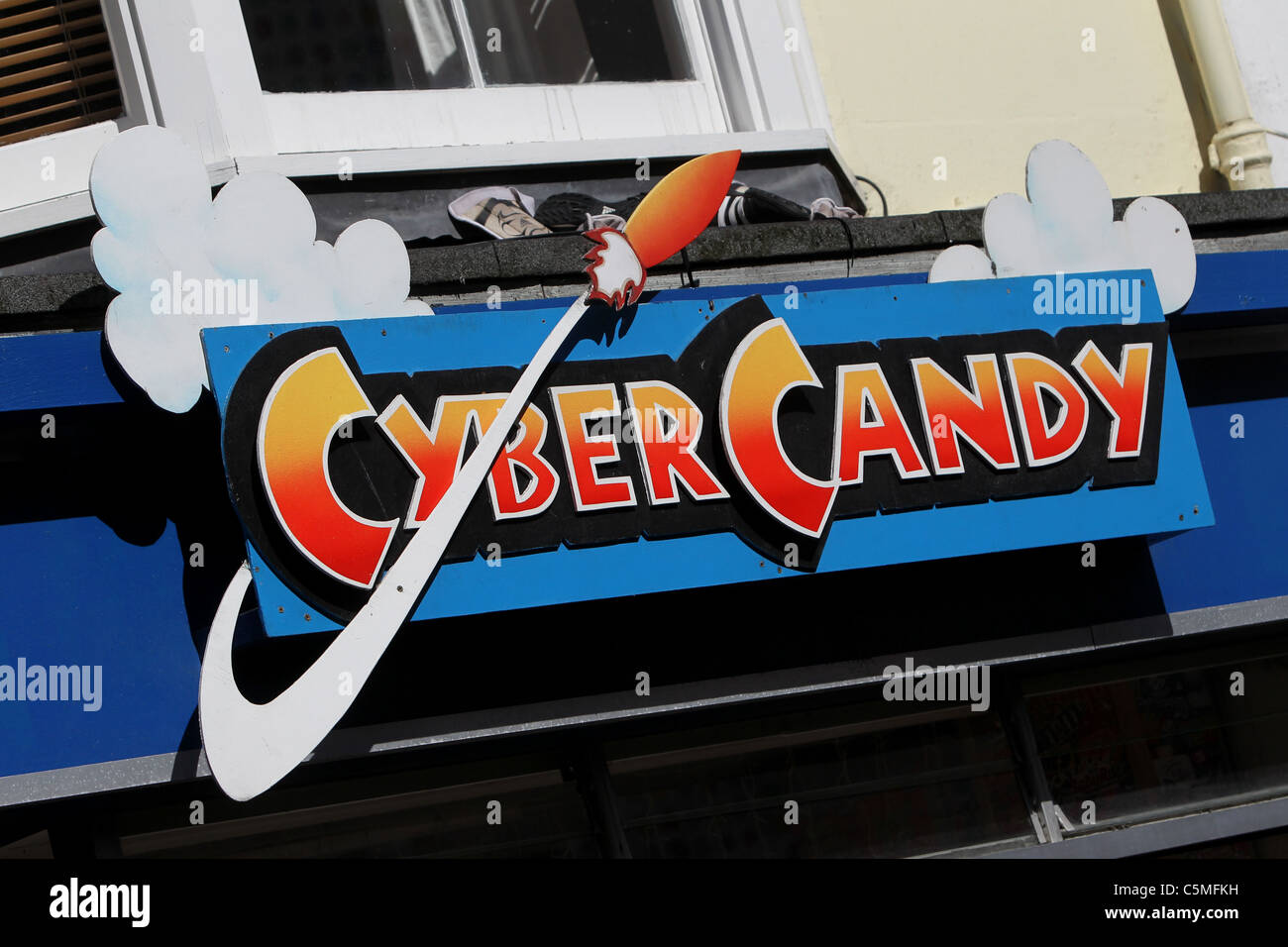 Cybercandy sweet shop sign in Brighton, East Sussex, UK Stock Photo - Alamy