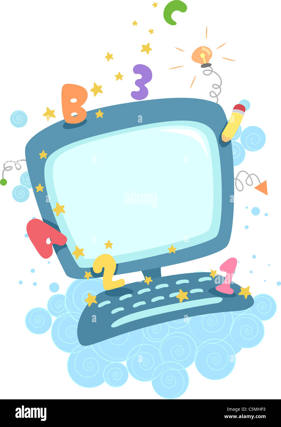 Cute Illustration of a Computer with ABC and 123 Stock Photo - Alamy