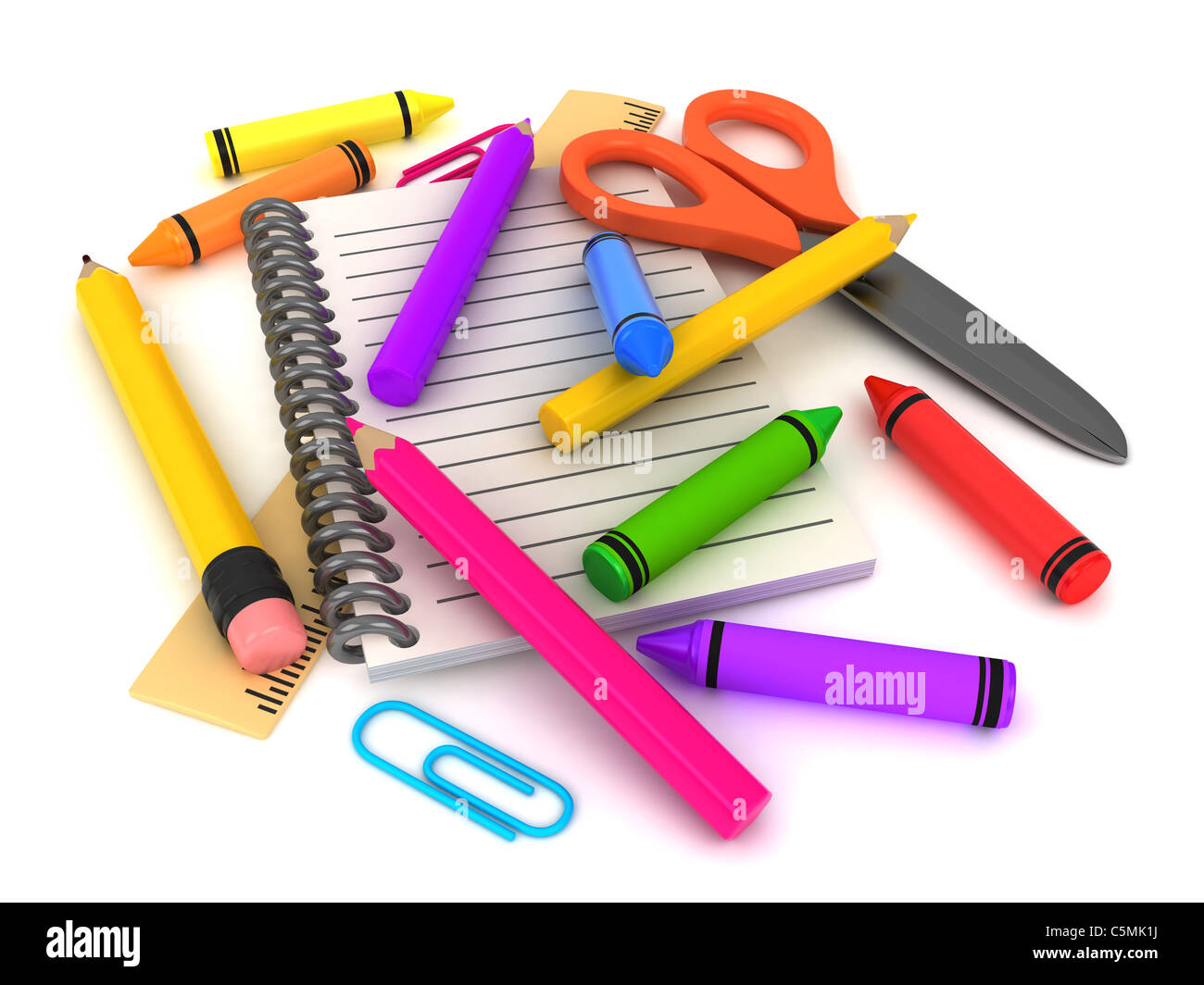 3D Illustration of Assorted School Supplies Stock Photo - Alamy