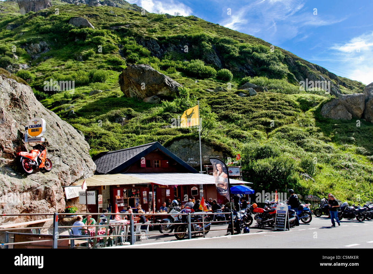 Biker, Restaurant, Sustenbrüggli, Susten pass, Switzerland Stock Photo ...