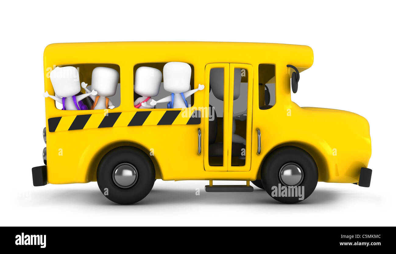 3D Illustration of Kids Waving From the School Bus Stock Photo - Alamy