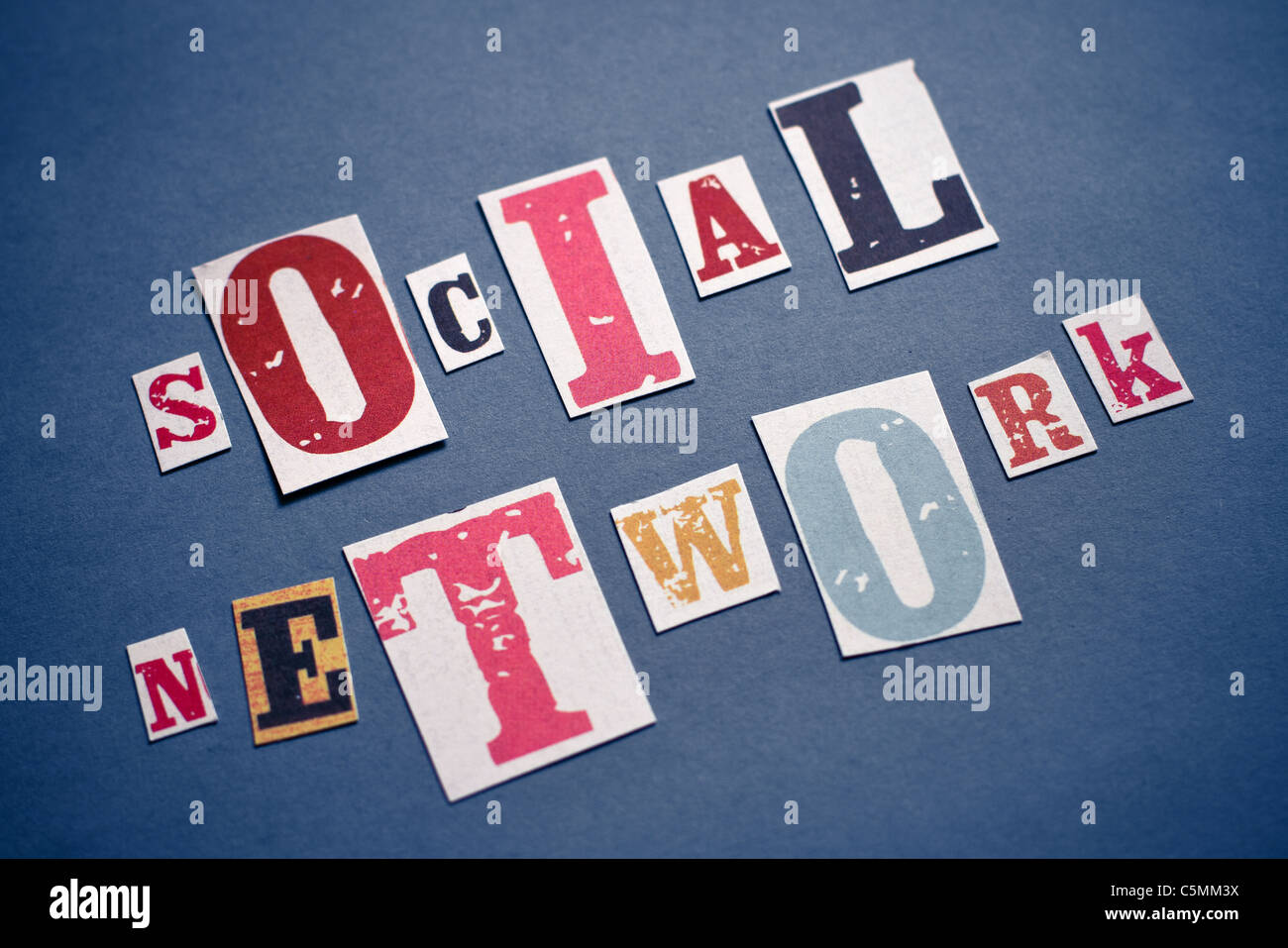 Social Media Concept. Caption composed with letters torn from magazines ...