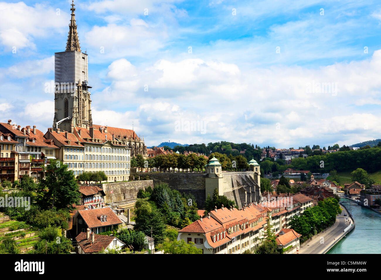 Bern, the capital of Switzerland. Panorama with cathedral and river ...