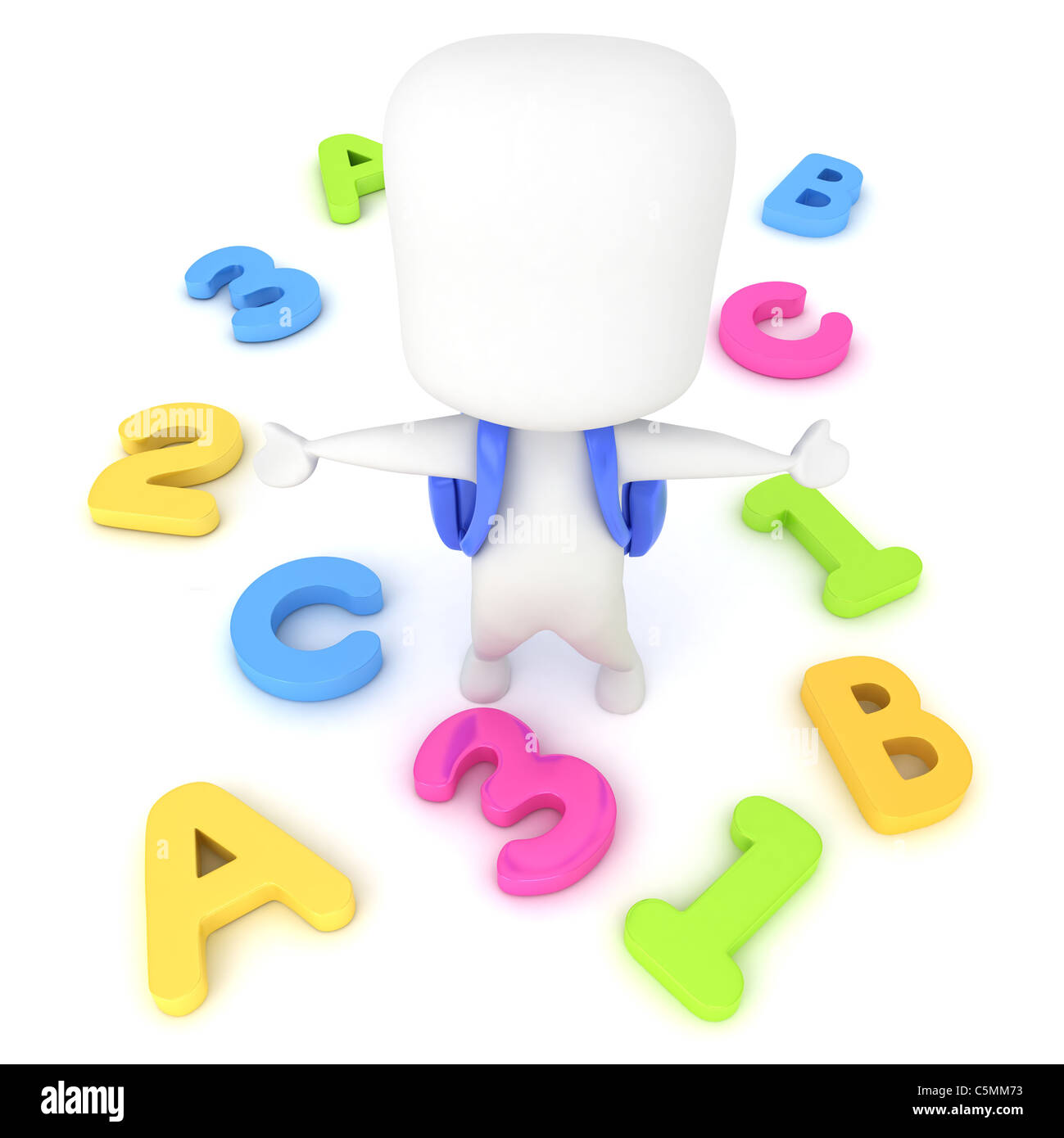 3D Illustration of a Kid Surrounded by Letters and Numbers Stock Photo ...