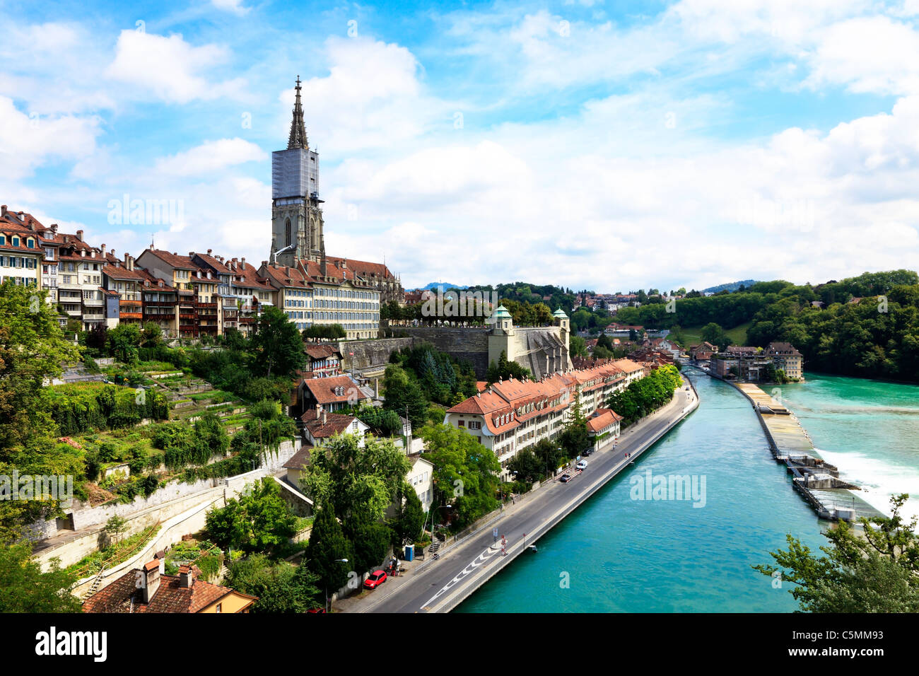 Bern, the capital of Switzerland. Panorama with cathedral and river ...