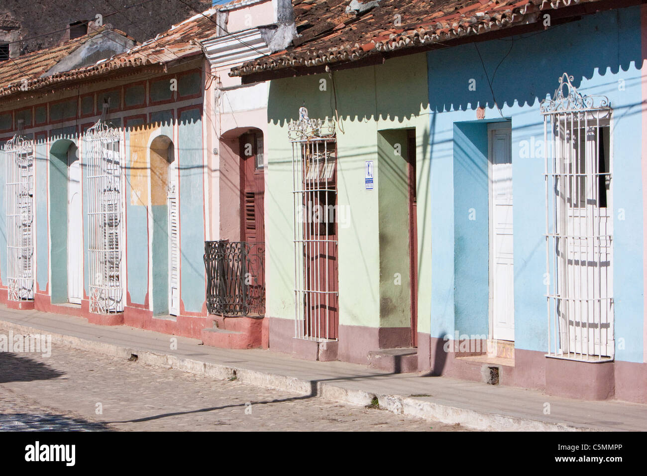 Cuba, Trinidad. Street Scene, House Fronts, Pastel Colors Stock Photo ...