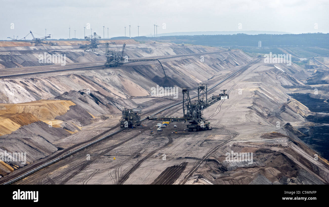 Large excavation machines working in RWE open-cast brown or lignite ...