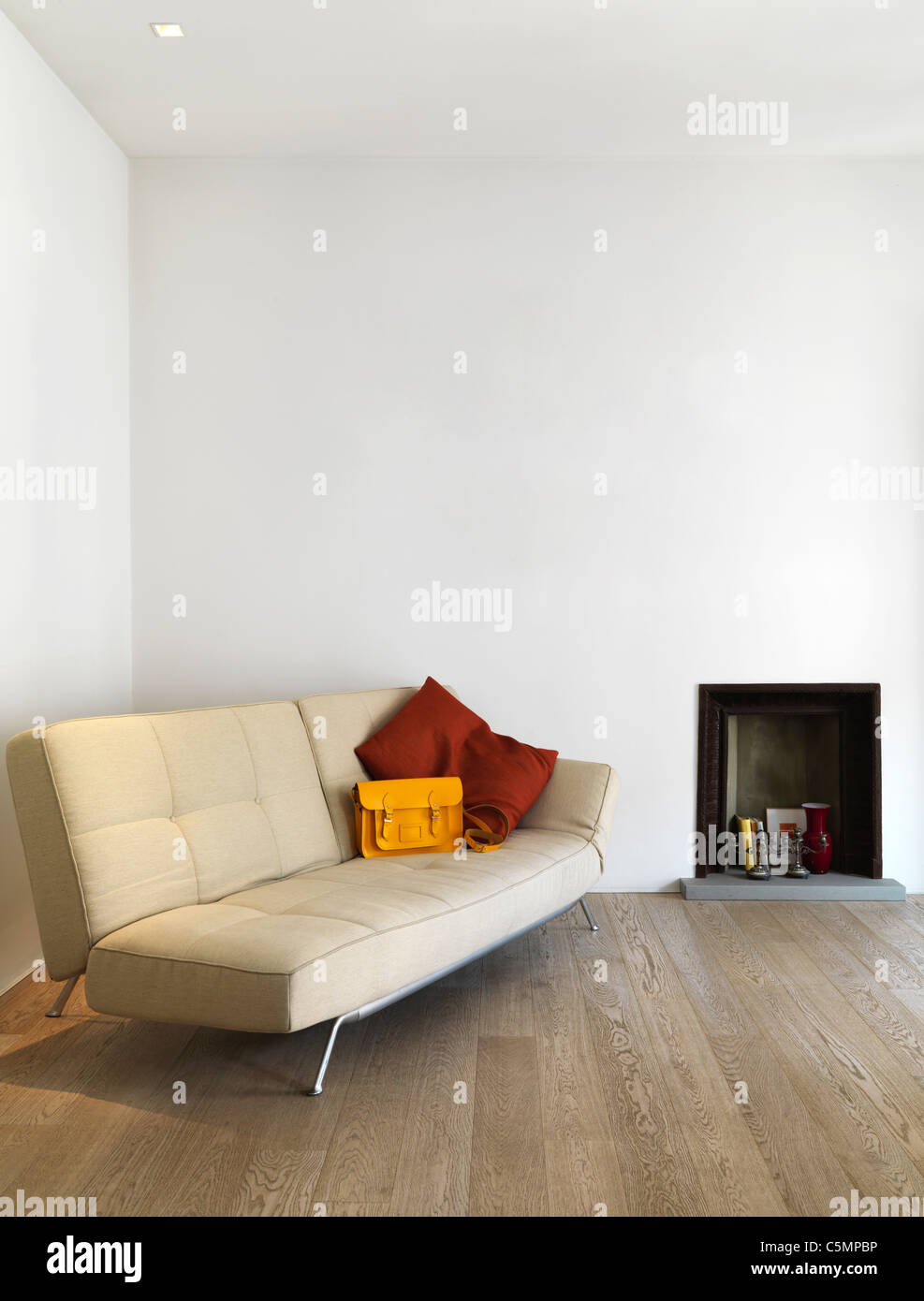 modern living room with wood floor and fireplace Stock Photo - Alamy