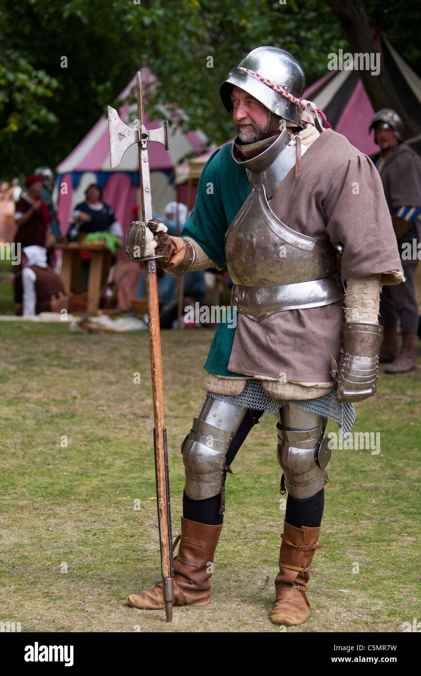 A medieval soldier at the Chesterfield Medieval Market, Derbyshire ...