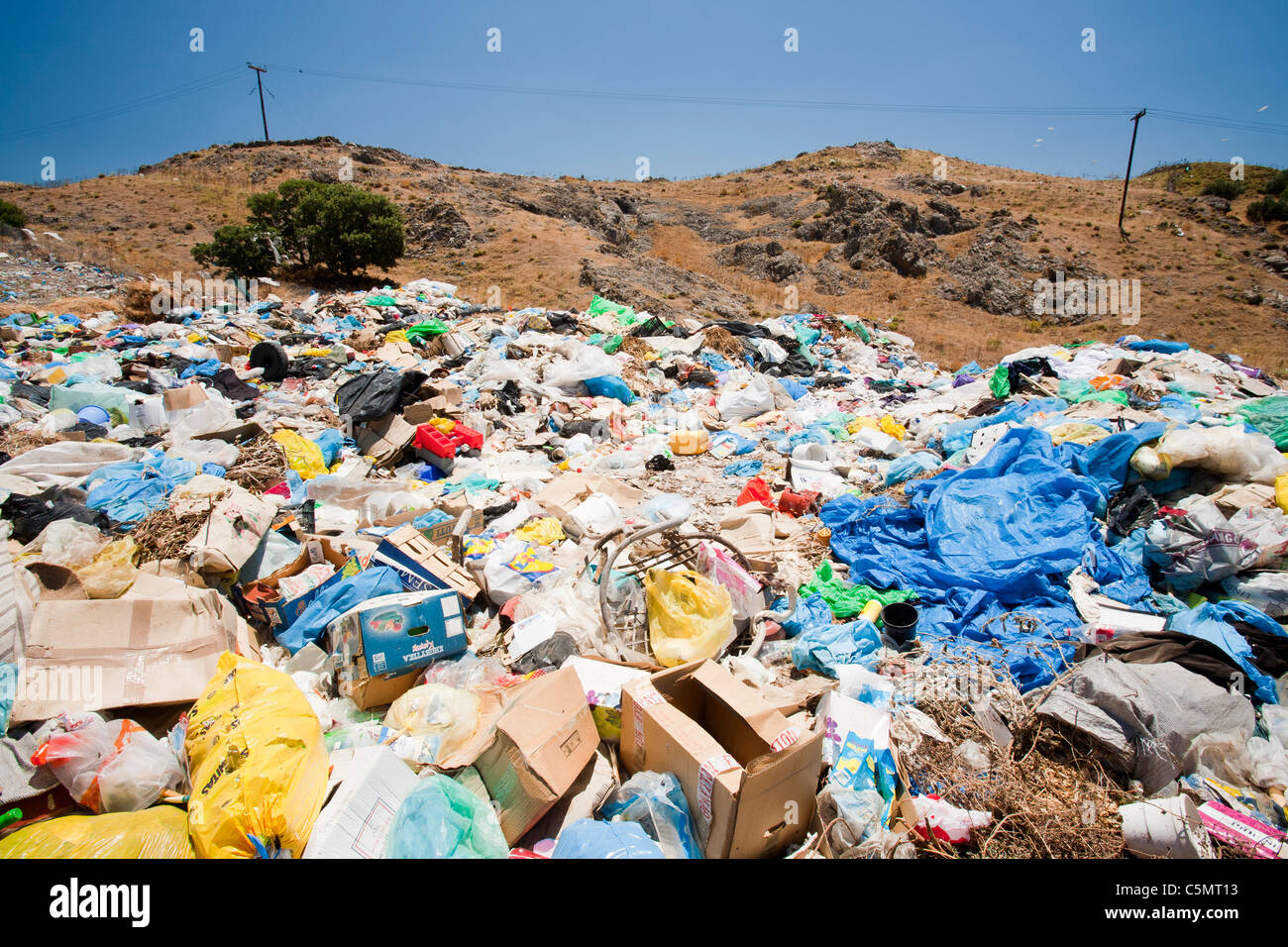 A landfill site in Eresos, Lesbos, Greece. As many islands, rubbish is ...