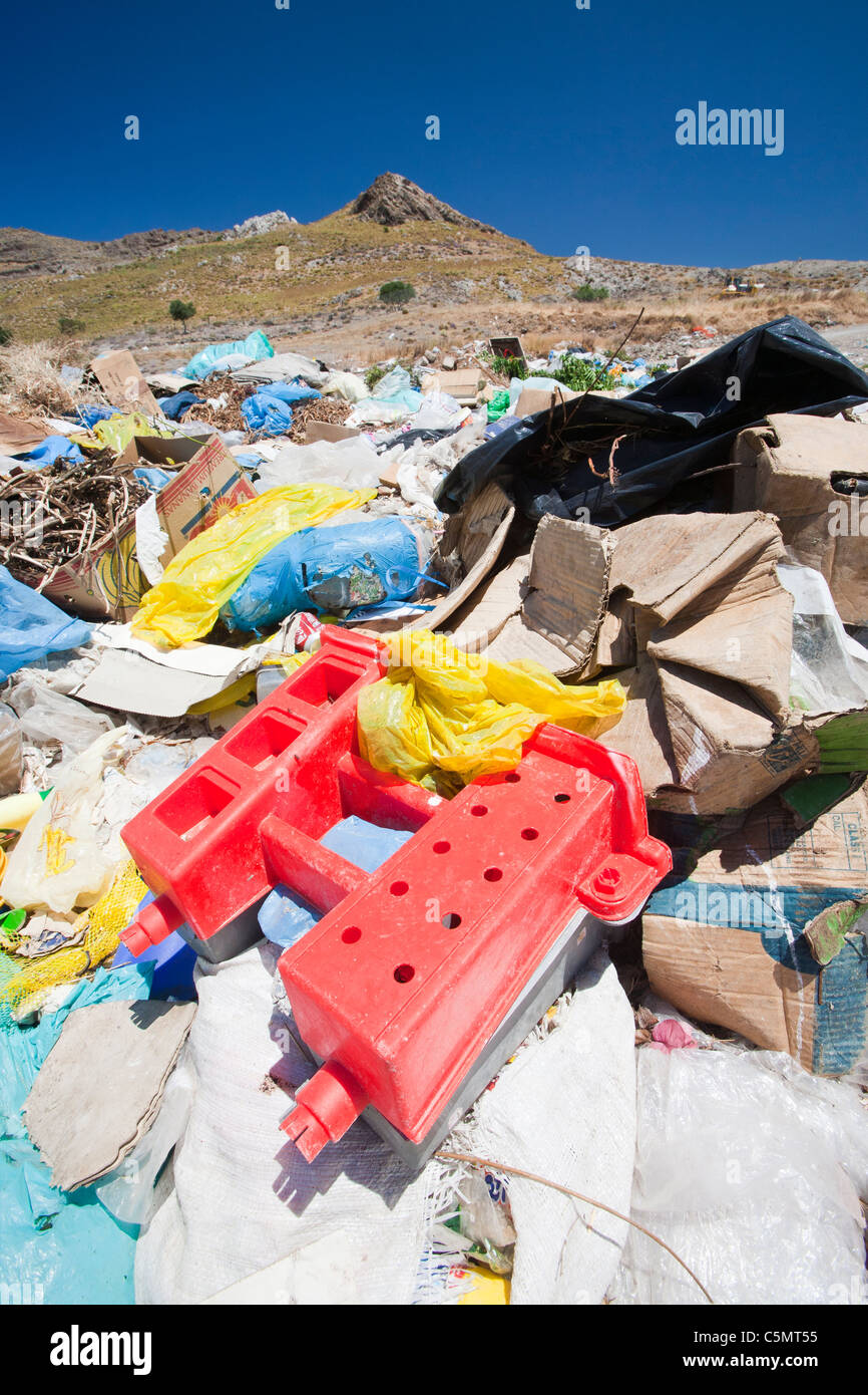 A landfill site in Eresos, Lesbos, Greece. As many islands, rubbish is ...