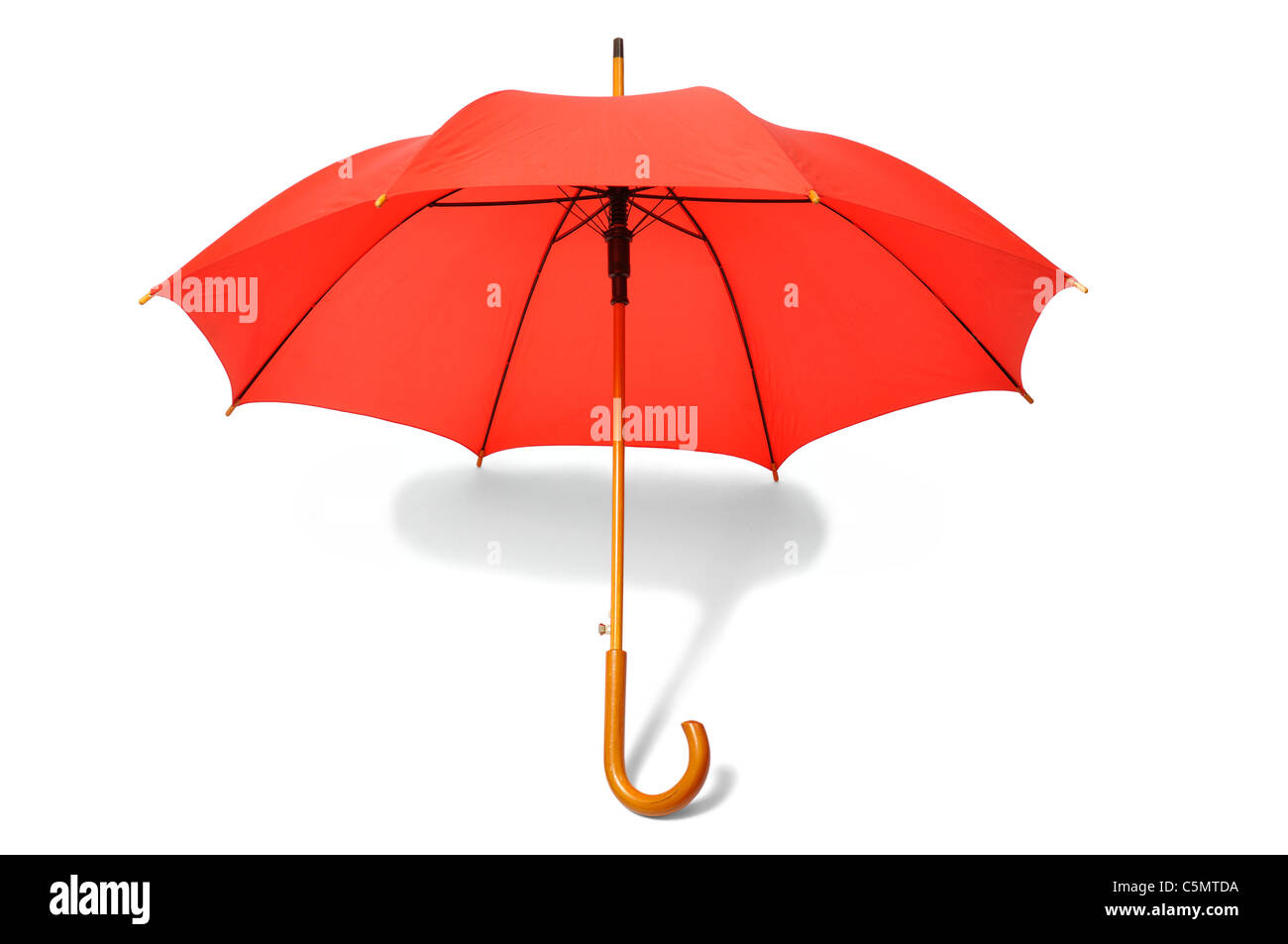 Open red umbrella isolated on white background Stock Photo - Alamy