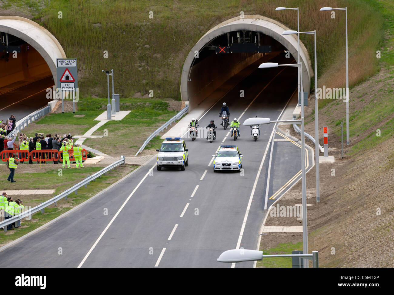 First traffic through the A3 Hindhead Tunnel. A rolling roadblock of 2 ...
