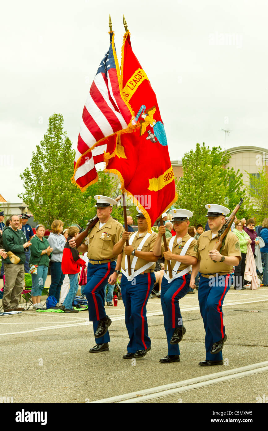 Military color part at the Music Parade at the Tulip Time festival in ...