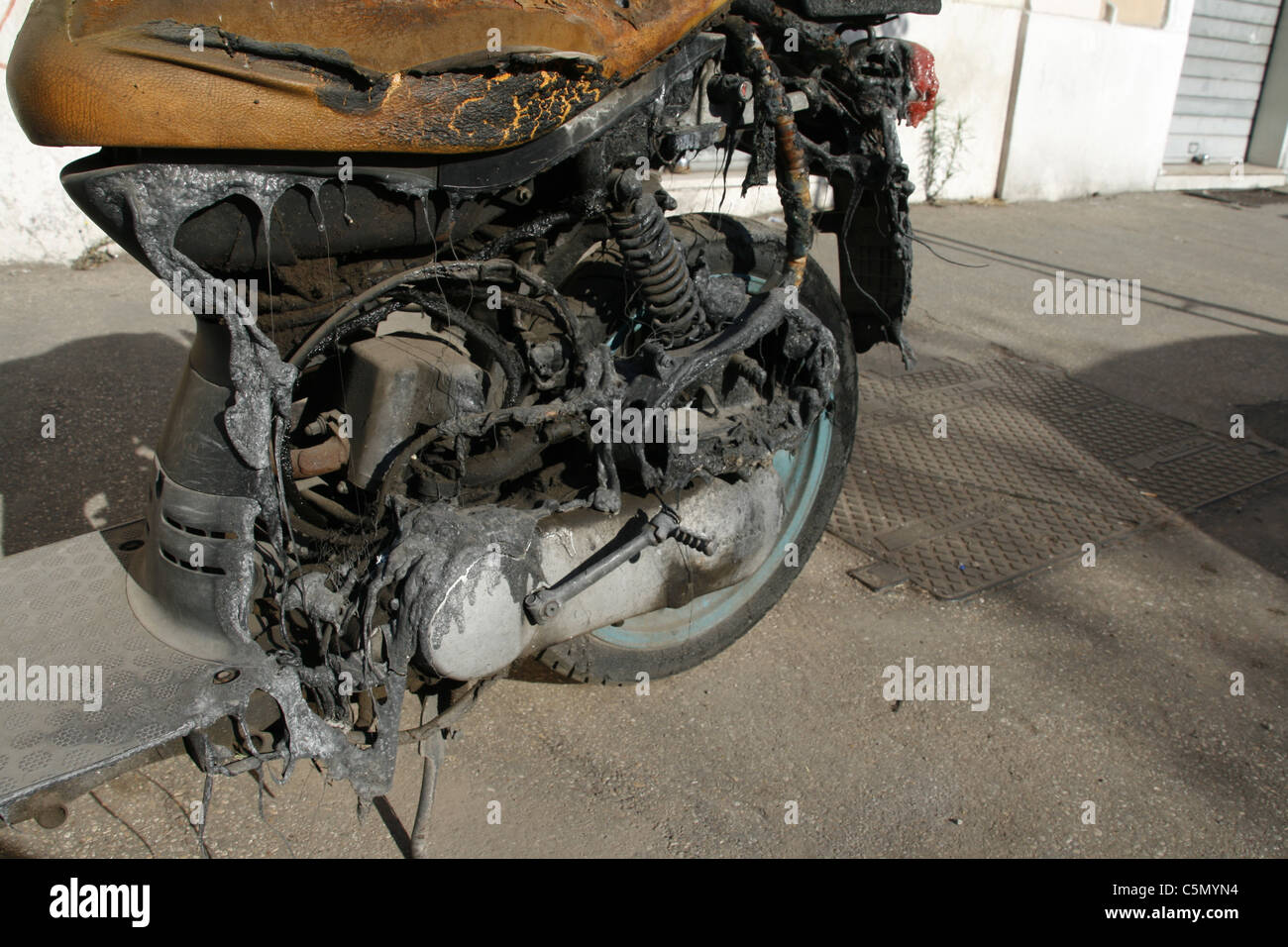 fire destroyed scooter motorbike in arson attack Stock Photo - Alamy