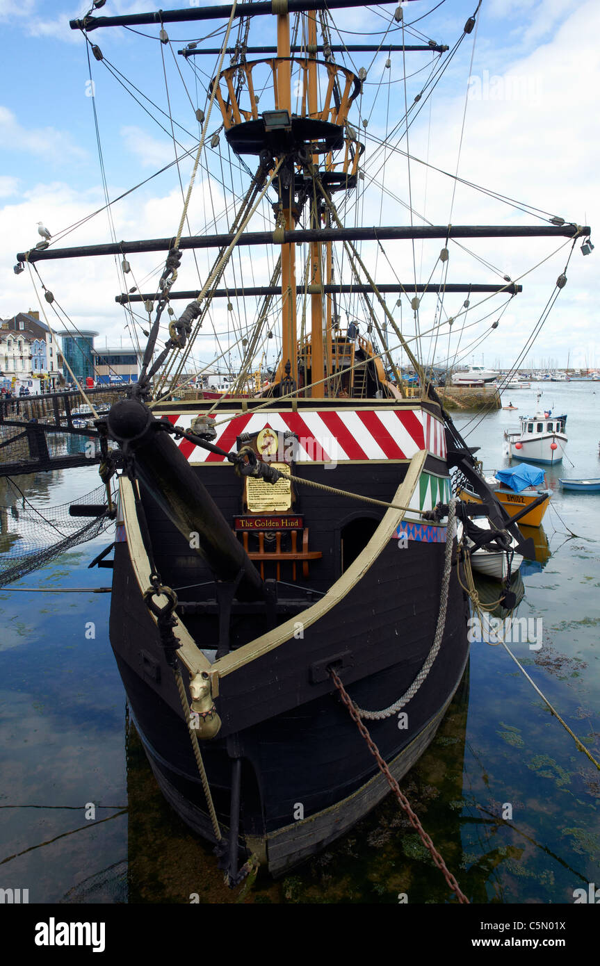 Replica of Francis Drake's ship the Golden Hind in Brixham harbour ...