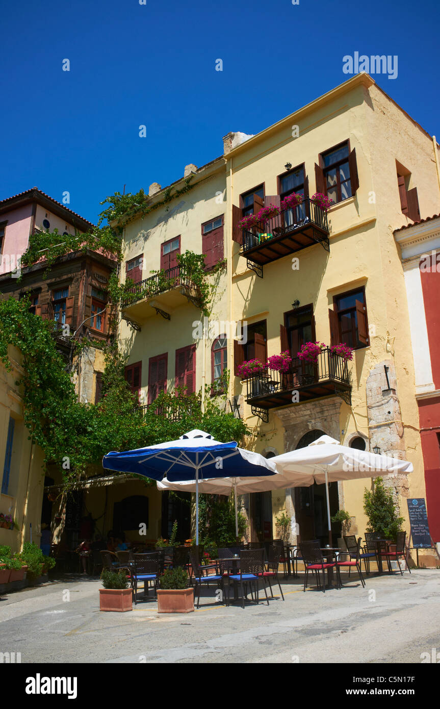 Pavement cafe within the old town of Chania Crete Stock Photo - Alamy
