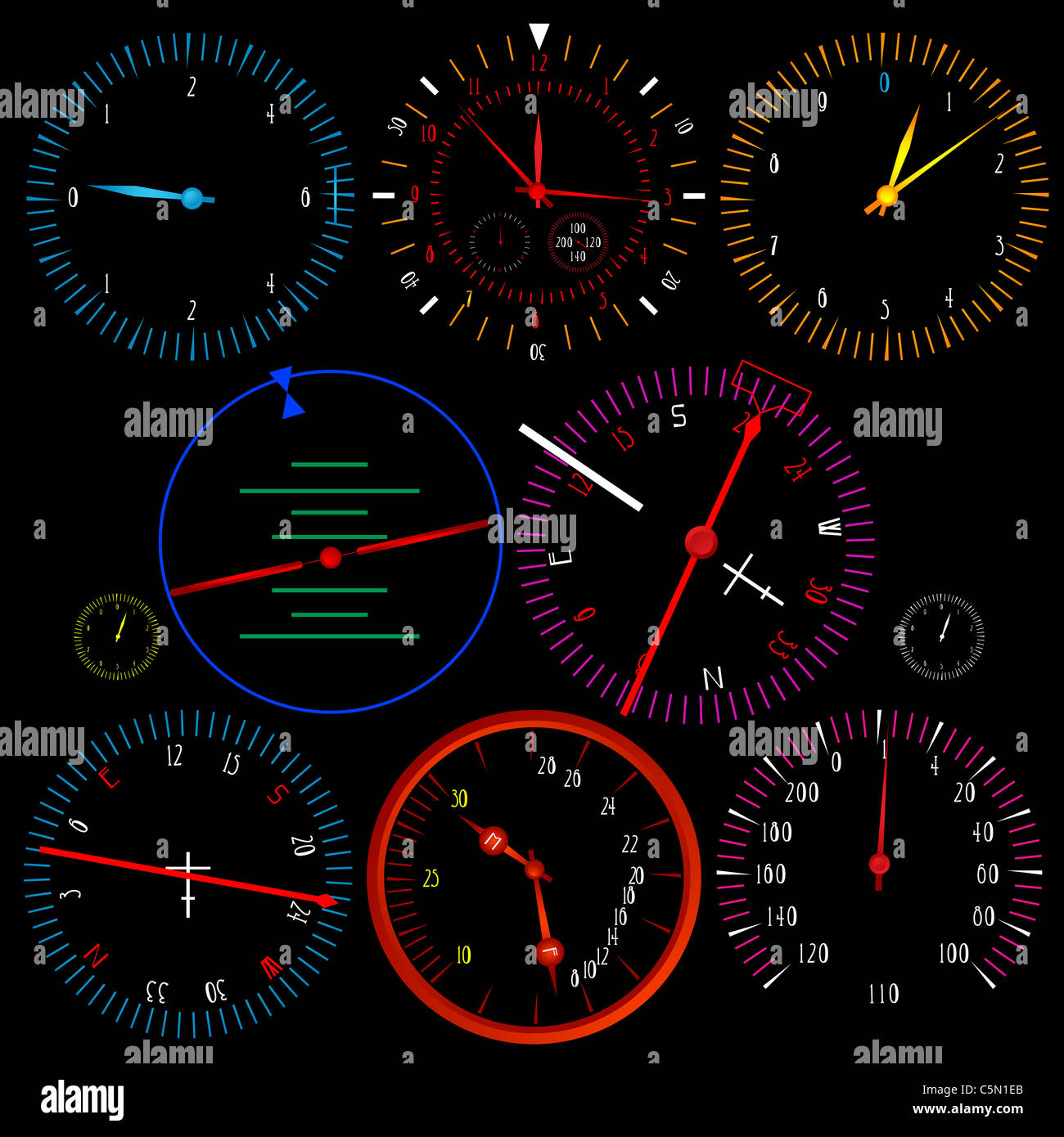 Aircraft instruments over black background Stock Photo - Alamy