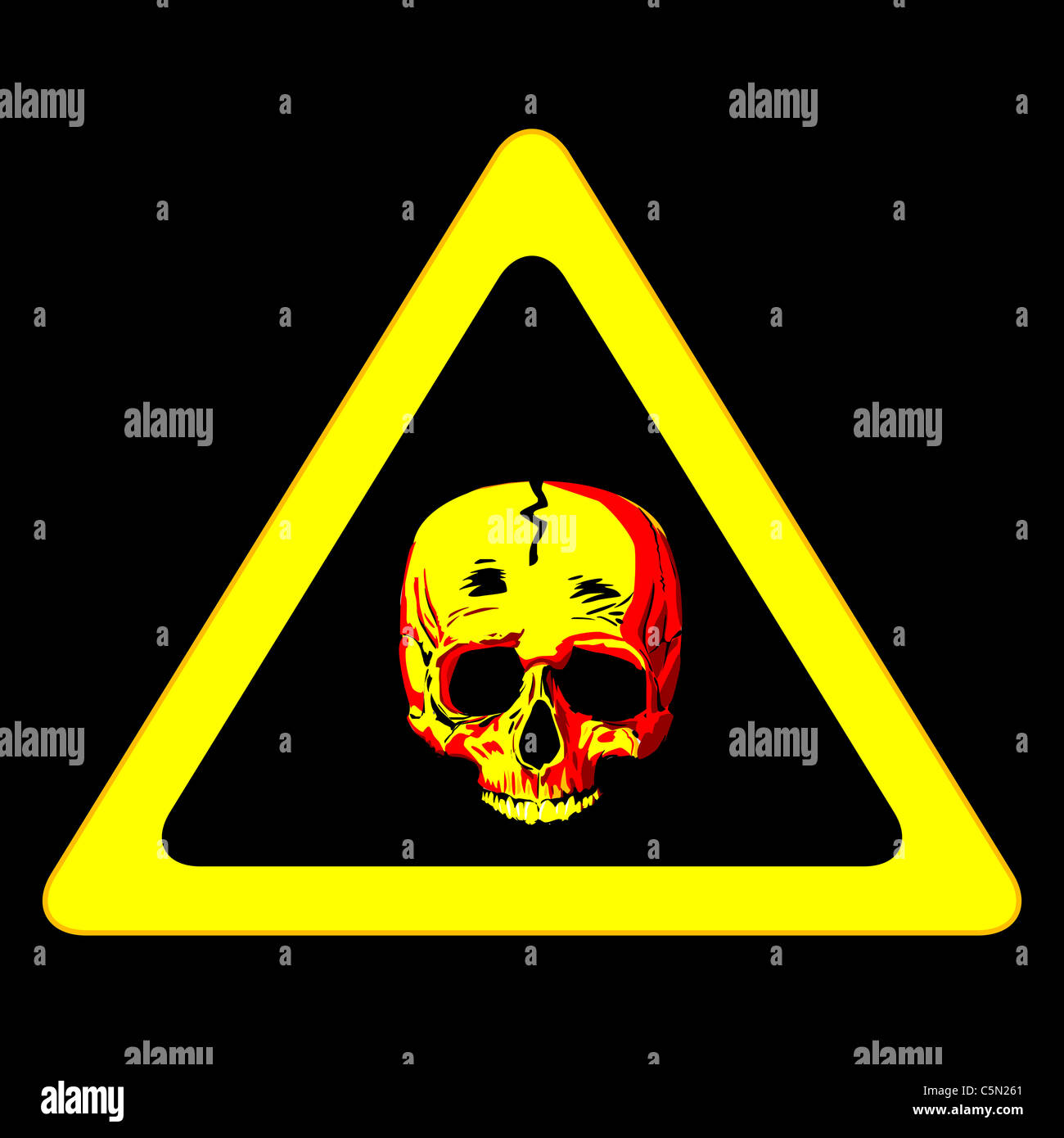 A Human Skull Warning Sign Over Black Stock Photo Alamy