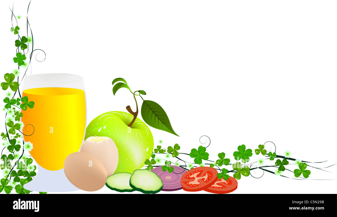 Decorative corner design pattern with fresh fruits and vegetables ...