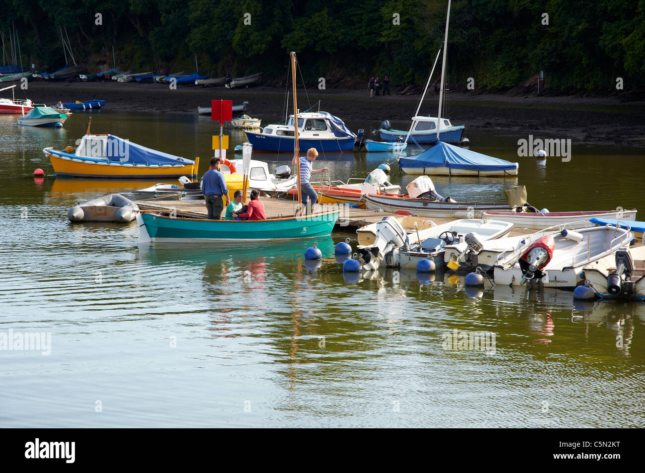 Jetty and boats at Stoke Gabriel on the River Dart estuary in south ...