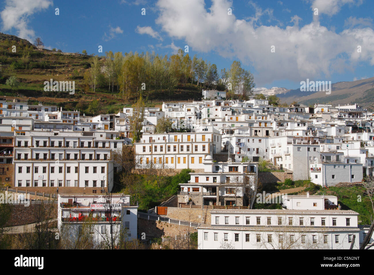 Trevelez village in La Alpujarra region of Andalucia, Spain. Snow on ...