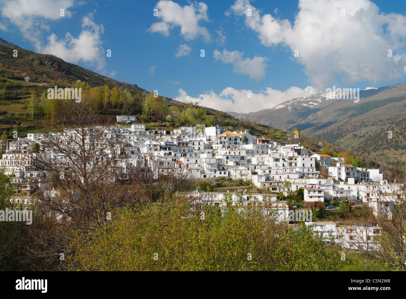 Trevelez village in La Alpujarra region of Andalucia, Spain. Snow on ...