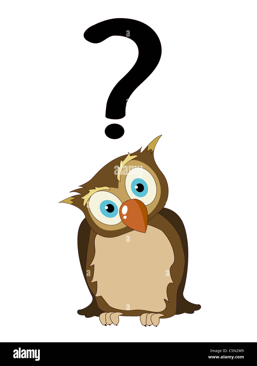 Stylized cartoon owl with question mark. isolated objects on white ...