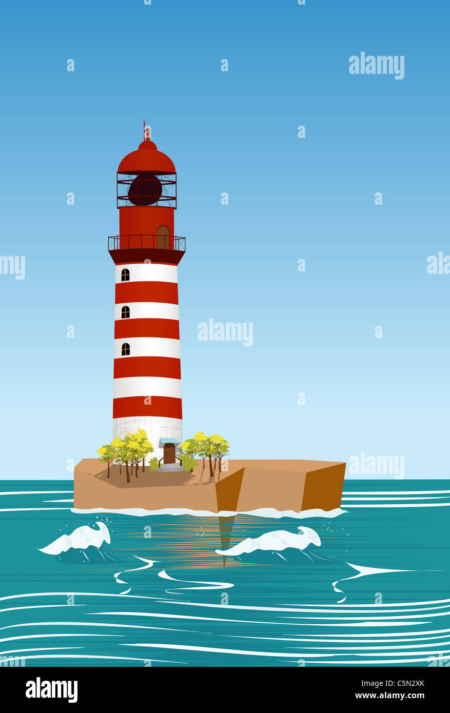 The red lighthouse, seascape background Stock Photo - Alamy