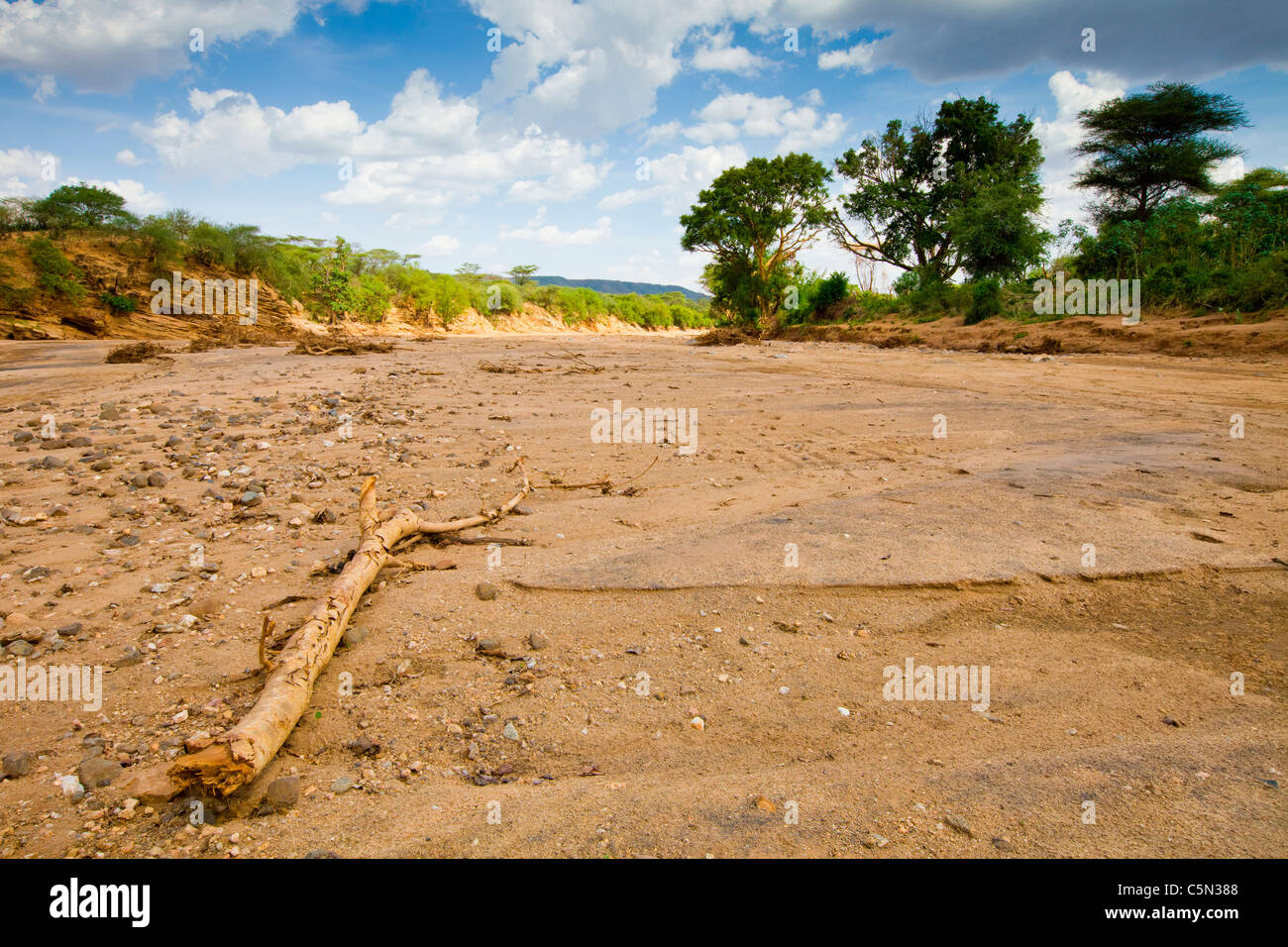 A dried- up riverbed near Tumi in the Lower Omo Valley, Southern ...