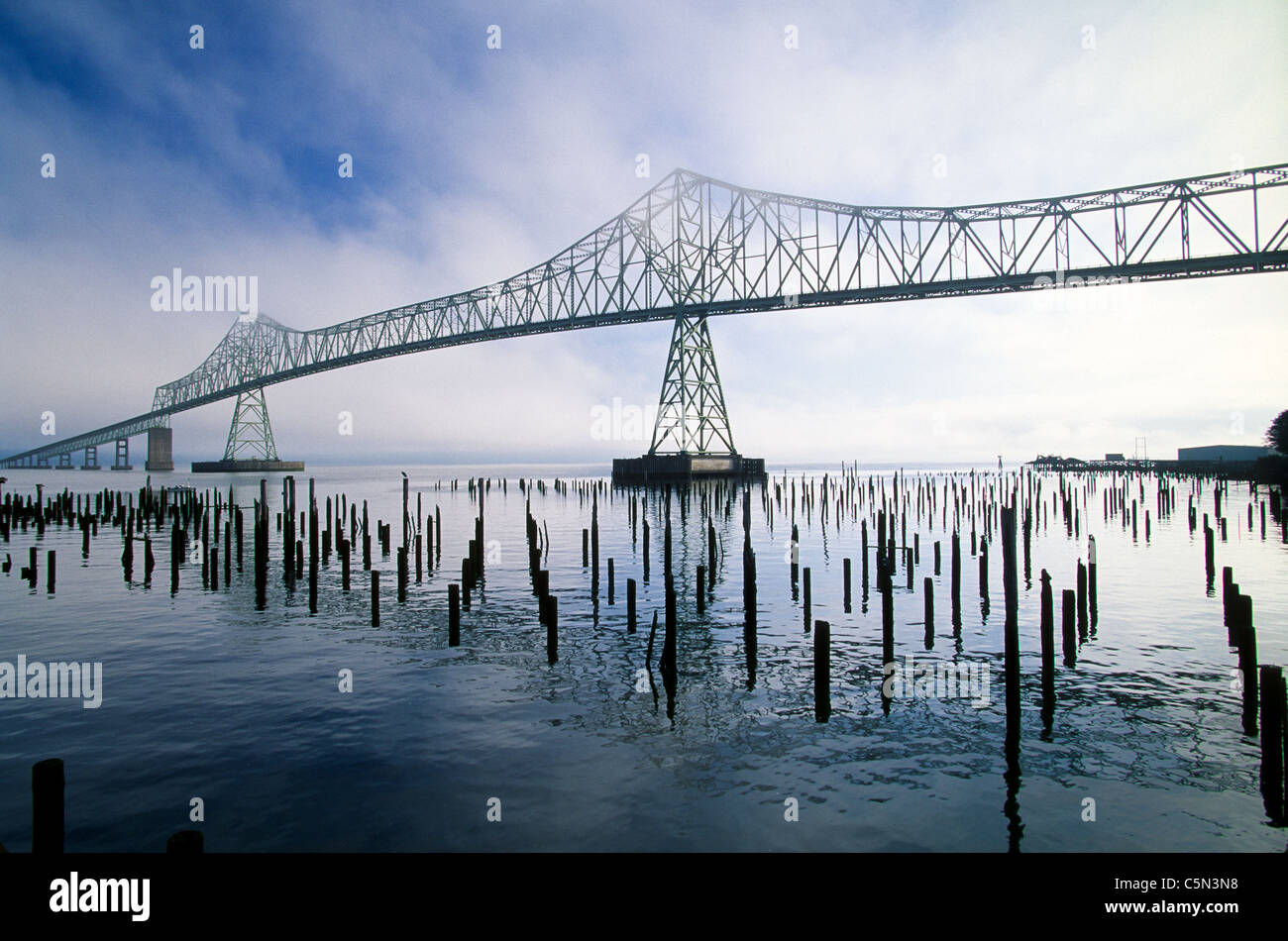 Wide angle view of Astoria-Megler bridge over the Columbia River in ...