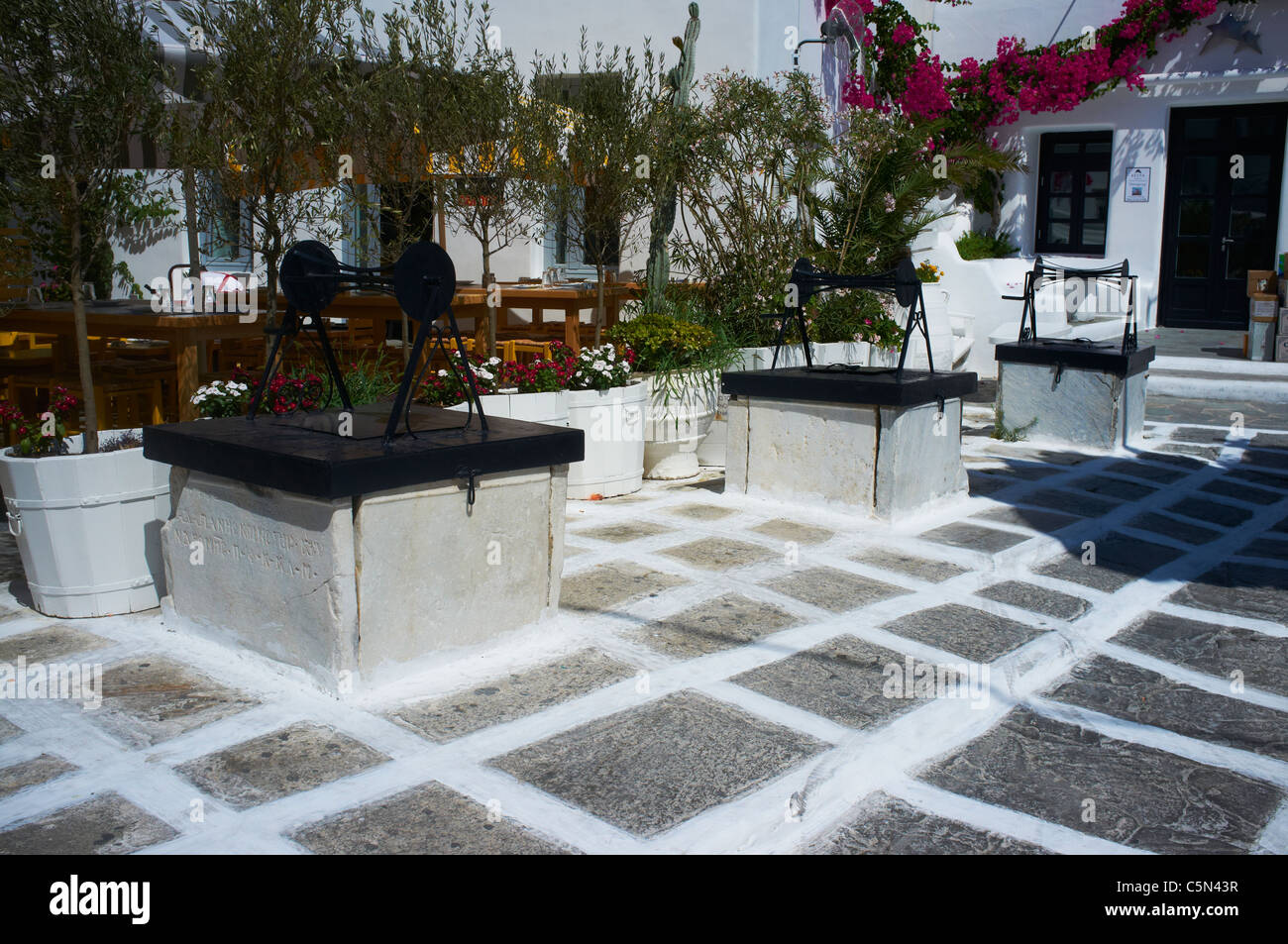 Three wells Mykonos Greece Stock Photo - Alamy