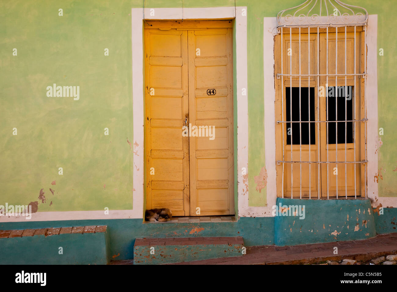 Cuba, Trinidad. Door and Window with Grille Stock Photo - Alamy