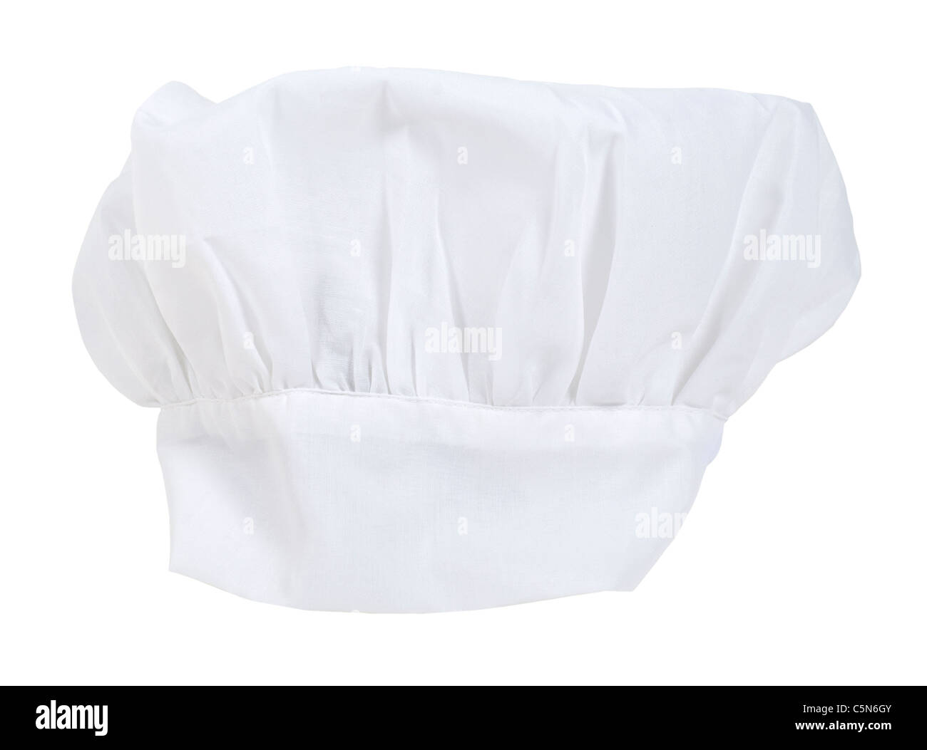 White chef Toque Blanche hat that is gathered at the base of the ...