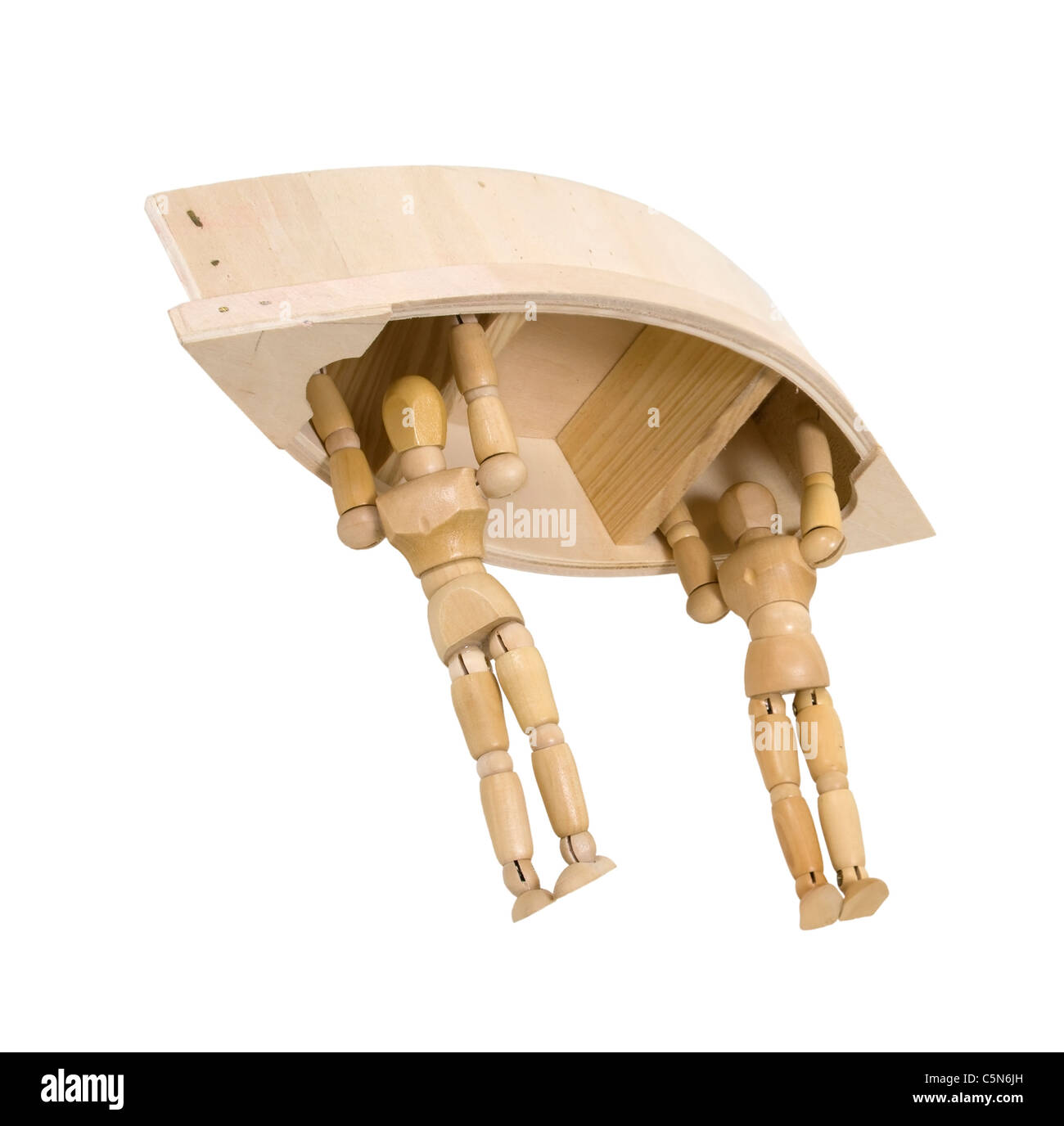 Wooden models representing people carrying a boat over their heads to ...