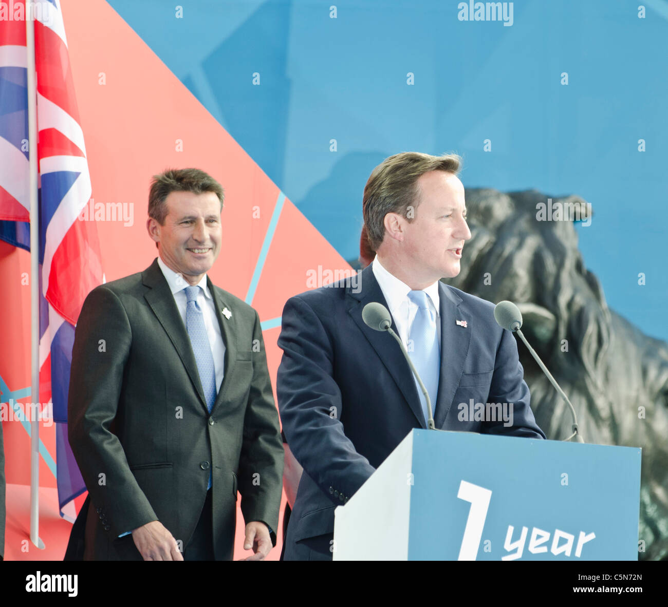 David Cameron British Prime Minister Lord Coe behind " 1 year to go to ...