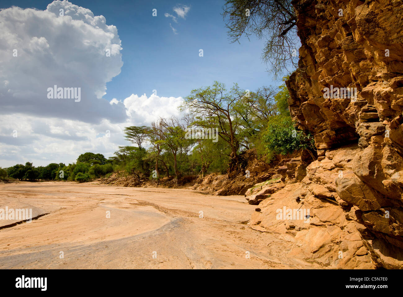 A dried- up riverbed near Tumi in the Lower Omo Valley, Southern ...