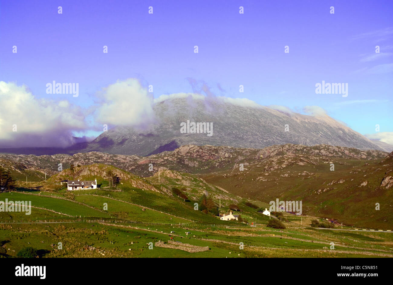 Foinaven seen from the crofting hamlet of Achriesgill, by Loch Inchard ...