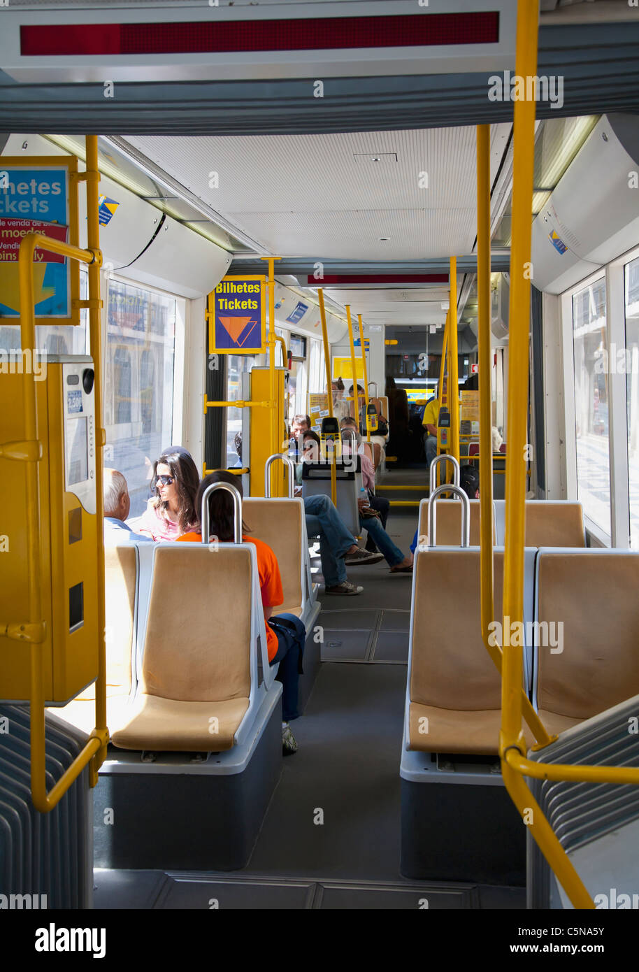 Inside tram in Lisbon Stock Photo - Alamy