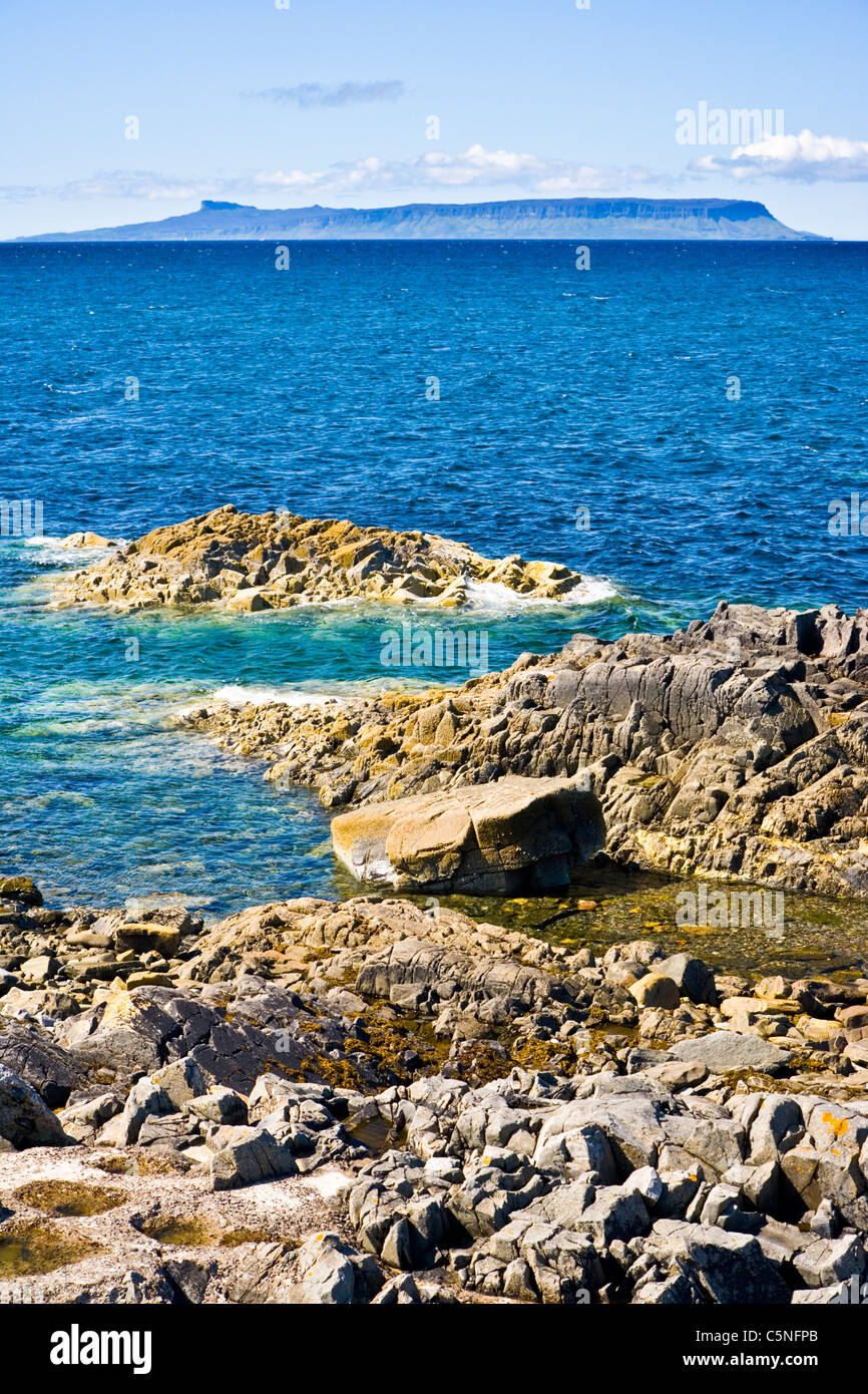 The isle of Eigg viewed from the Beach at Traigh near Portnaluchaig ...