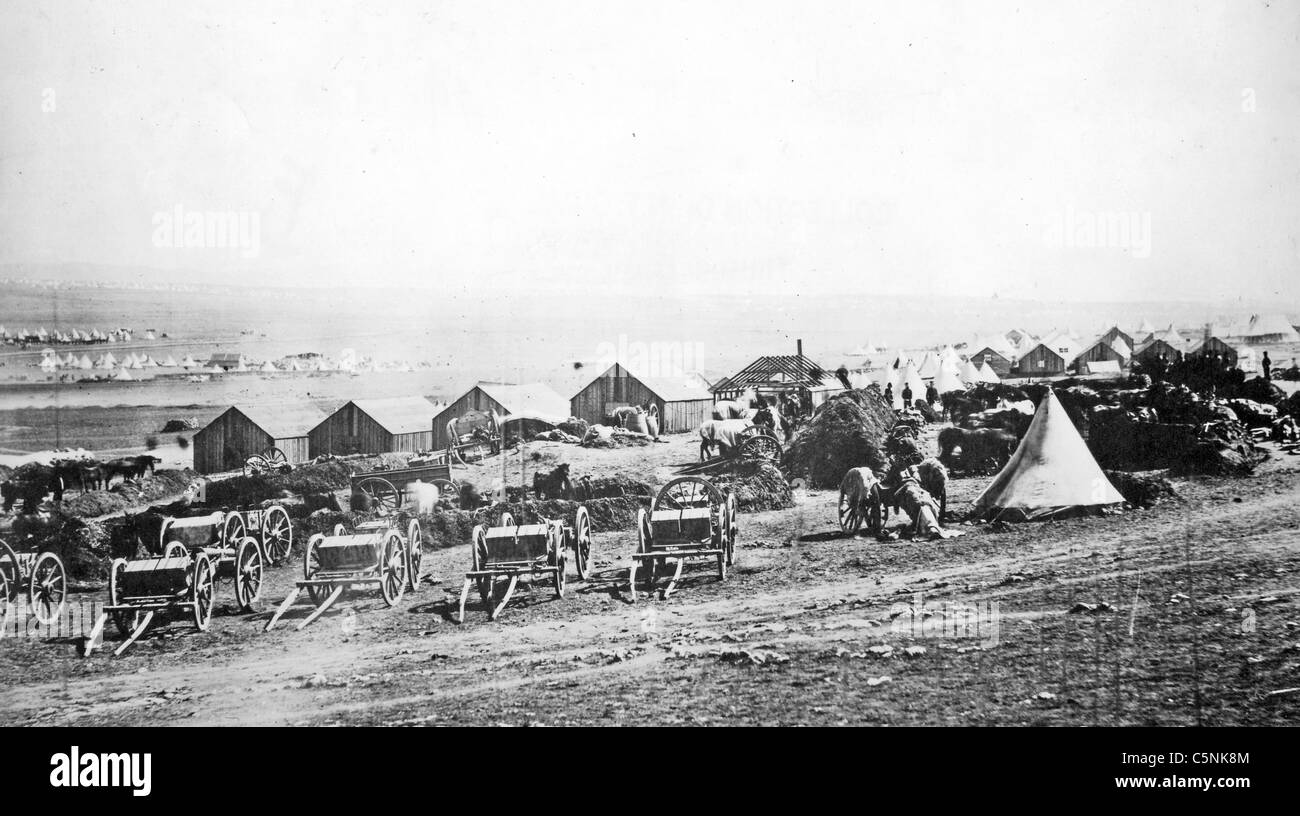 CRIMEAN WAR (1853-1856) British artillery wagons with horse stabling ...